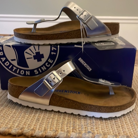 Birkenstock | Shoes | Birkenstock Gizeh Silver Asst Go | Poshmark